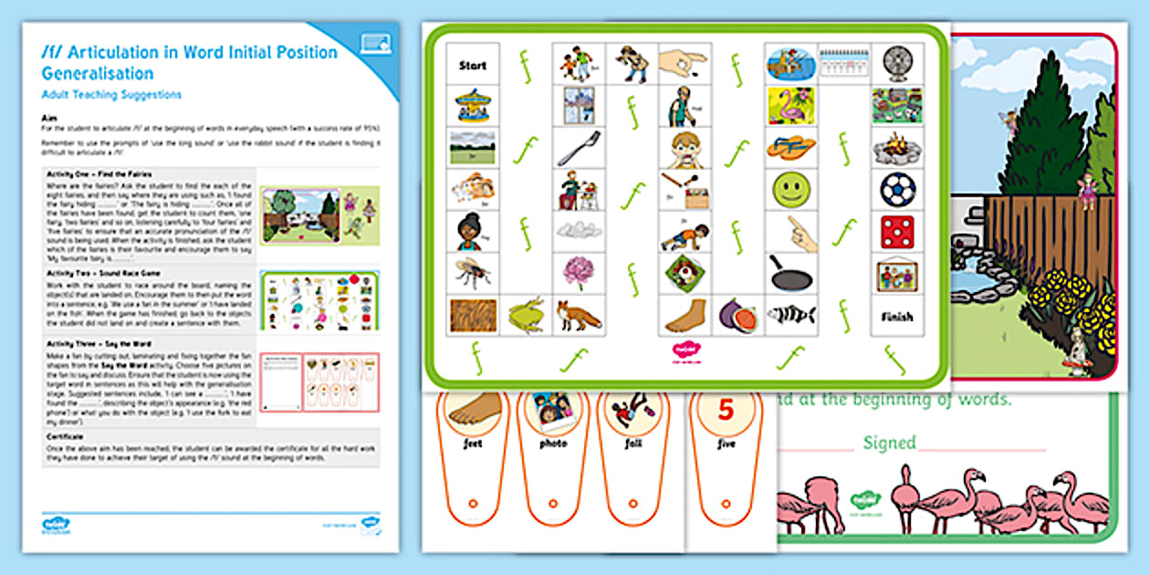 /f/ Articulation at Word Initial Position Generalisation Activity Pack