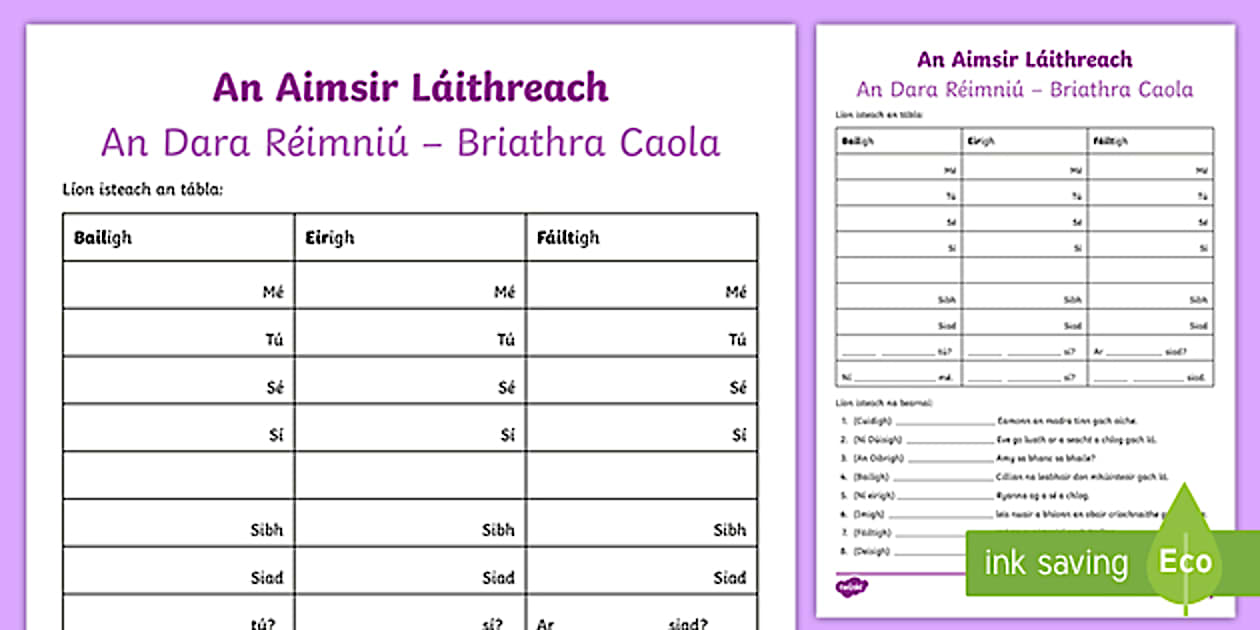 Aimsir Láithreach Verbs 'Bailigh', 'Eirigh' and 'Fáiltigh'