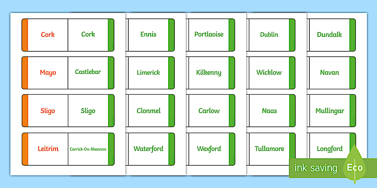 Towns and Cities of Ireland Matching Game and Teacher Instructions