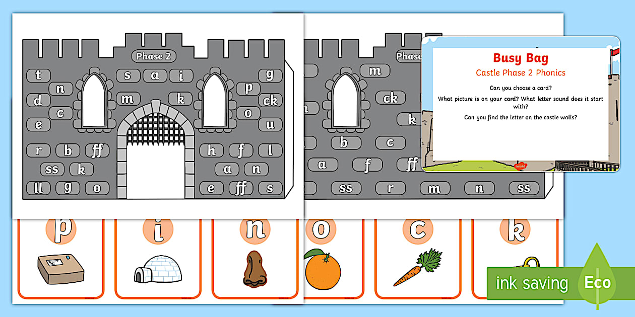Castle Phase 2 Phonics Busy Bag Prompt Card and Resource Pack
