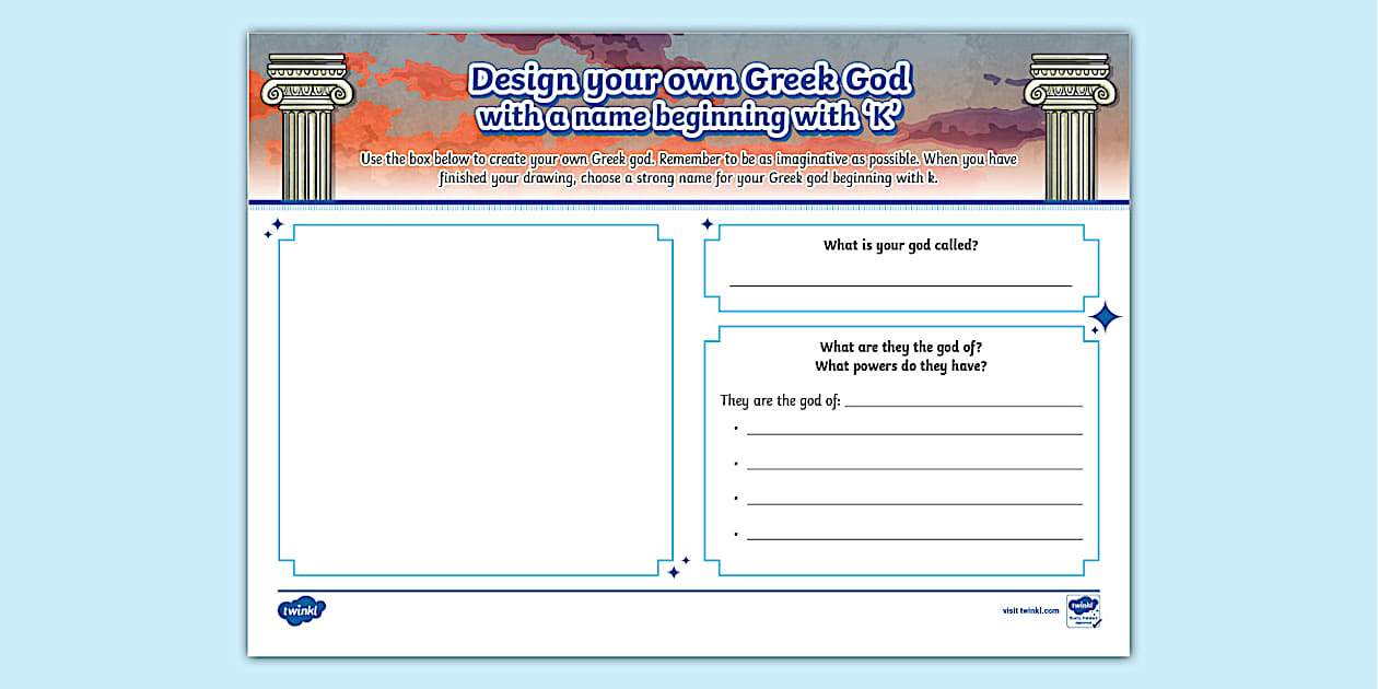 Design a Greek God Beginning with K Worksheet (teacher made)