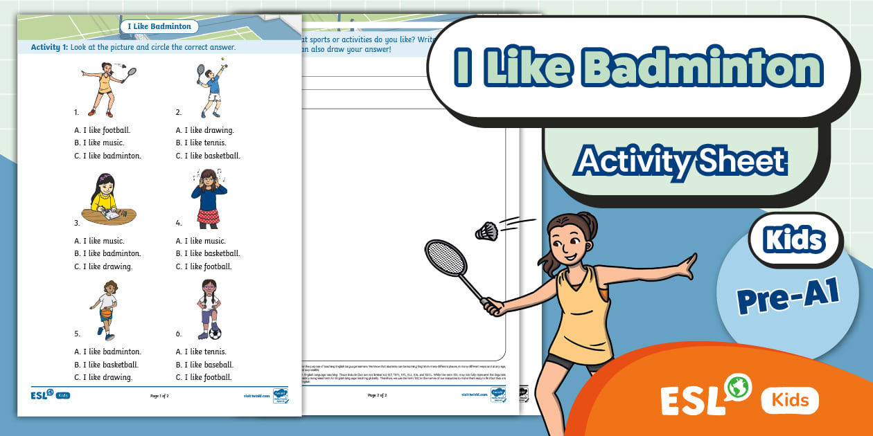 ESL I Like Badminton {Activity Sheet}
