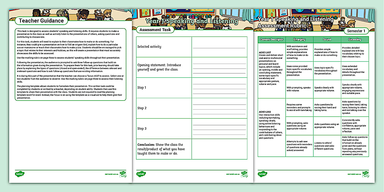 Year 1 Semester 1 Speaking and Listening Assessment - Twinkl