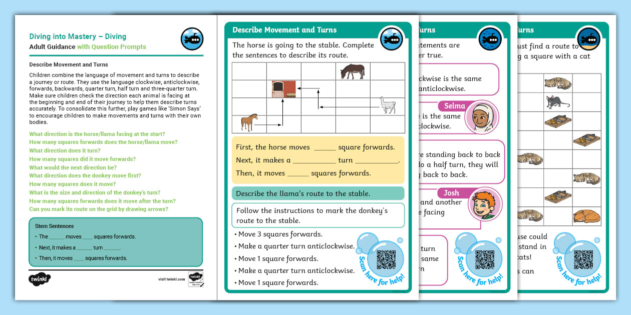 👉 Y2 DiM Step 3 Describe Movement and Turns Activity Cards