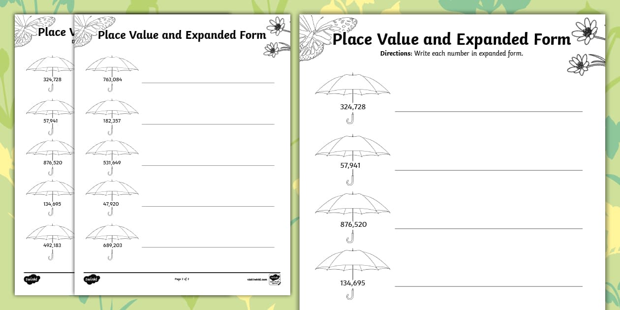 Fourth Grade Spring Place Value and Expanded Form Worksheet