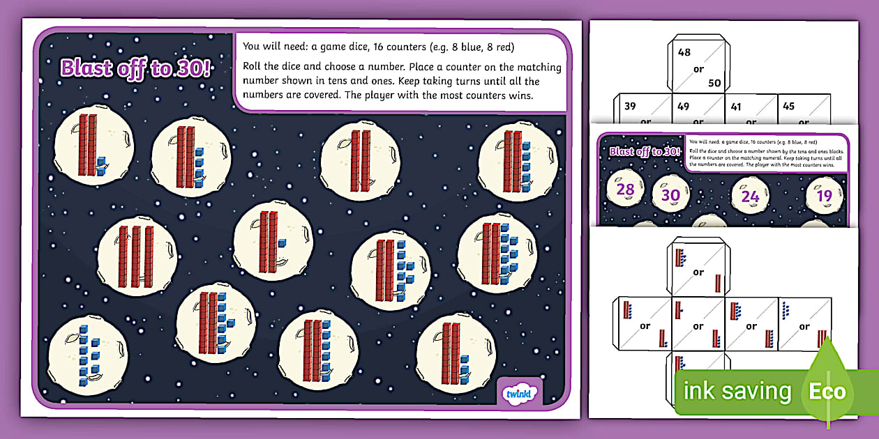 Blast off to 30! Place Value Board Game (teacher made)