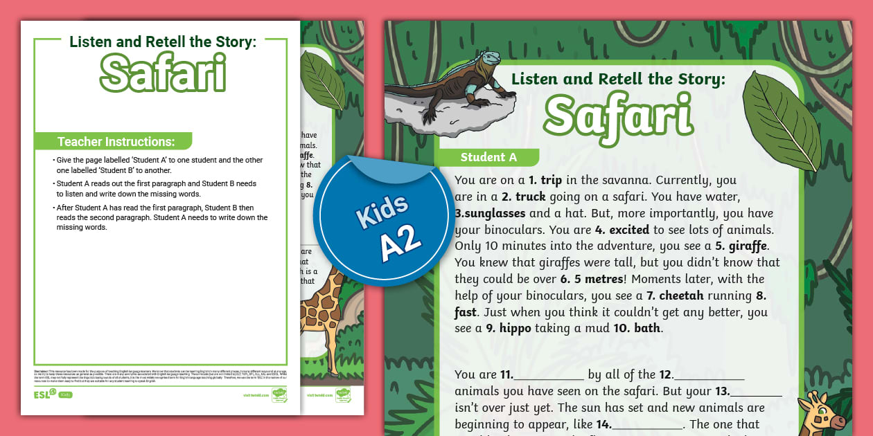 ESL Safari Listen & Retell Activity (teacher made) - Twinkl