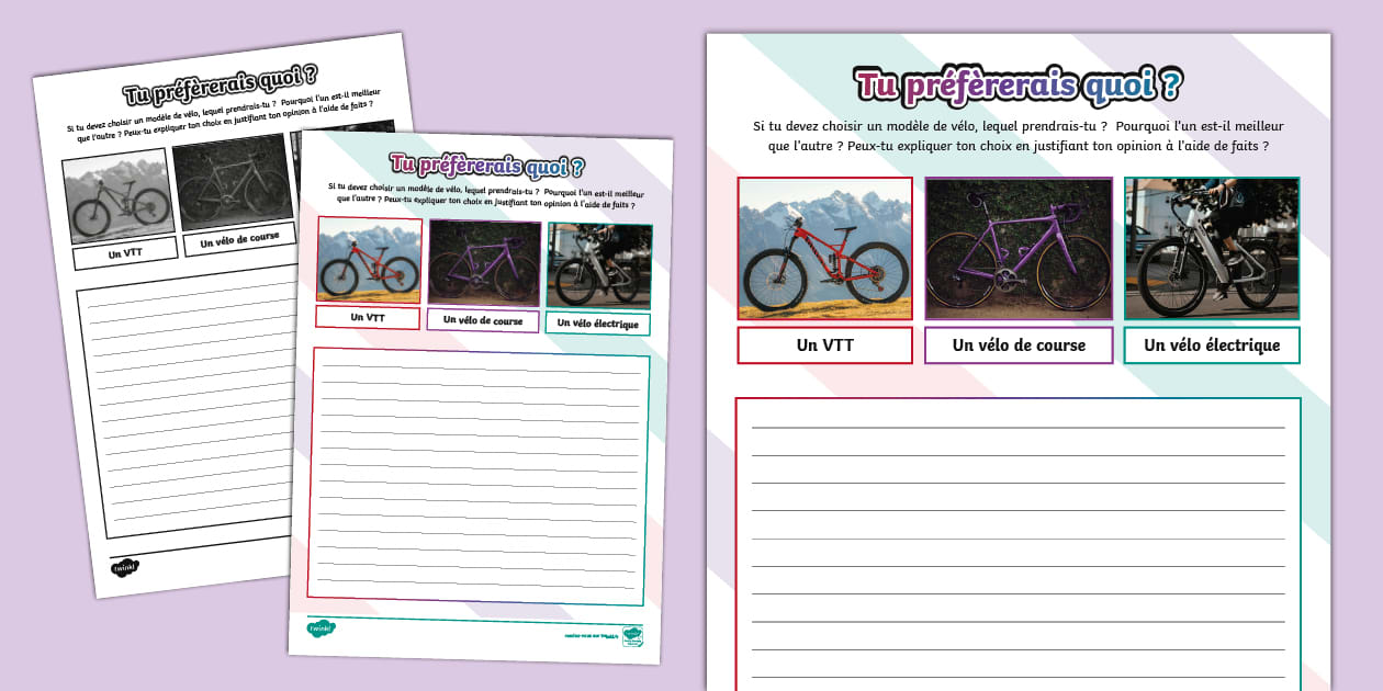 Modèle de rédaction d'opinion : Tu préfèrerais quoi ? Les modèles de vélo