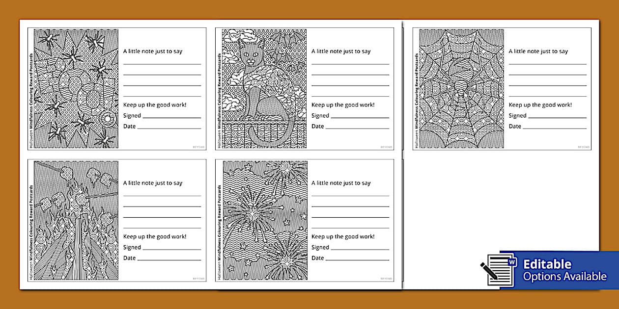 Halloween Mindfulness Colouring Reward Postcards - Twinkl