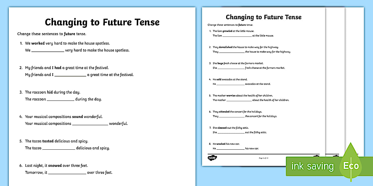 Changing to Future Tense Worksheets - Twinkl