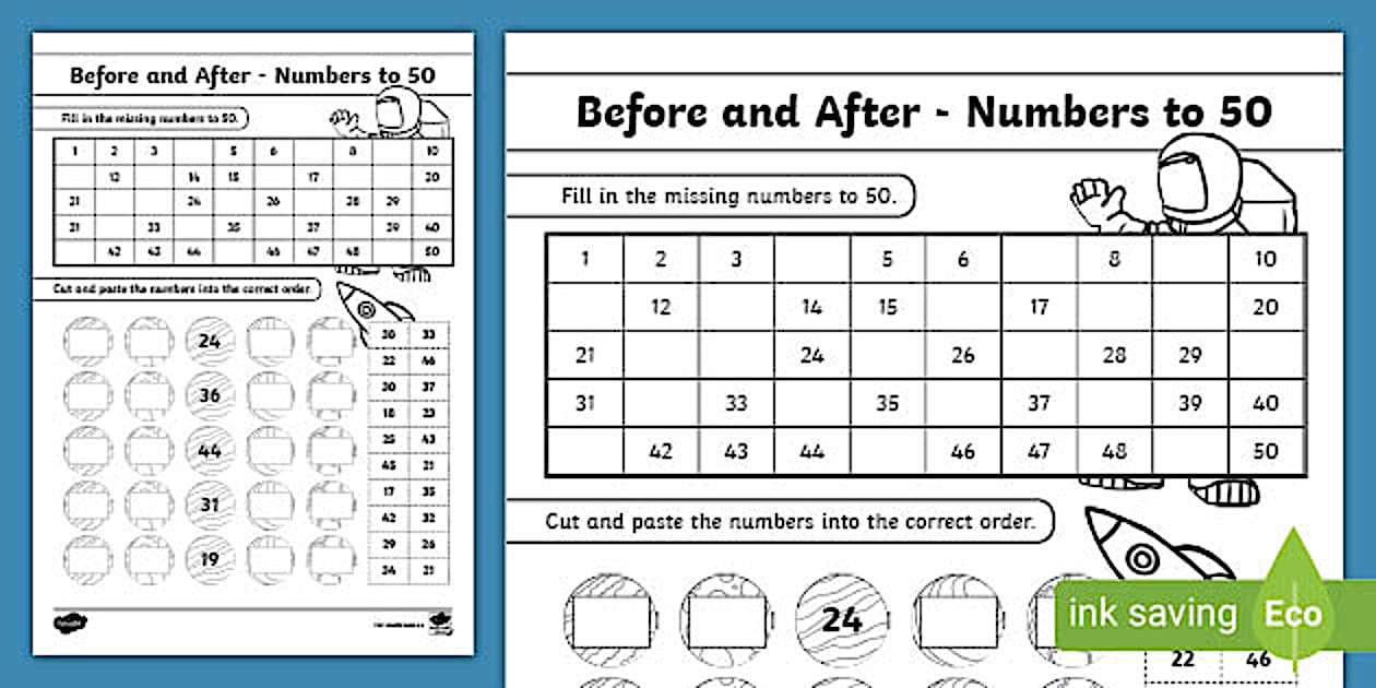 Editable Before and After - Numbers to 50 - Twinkl