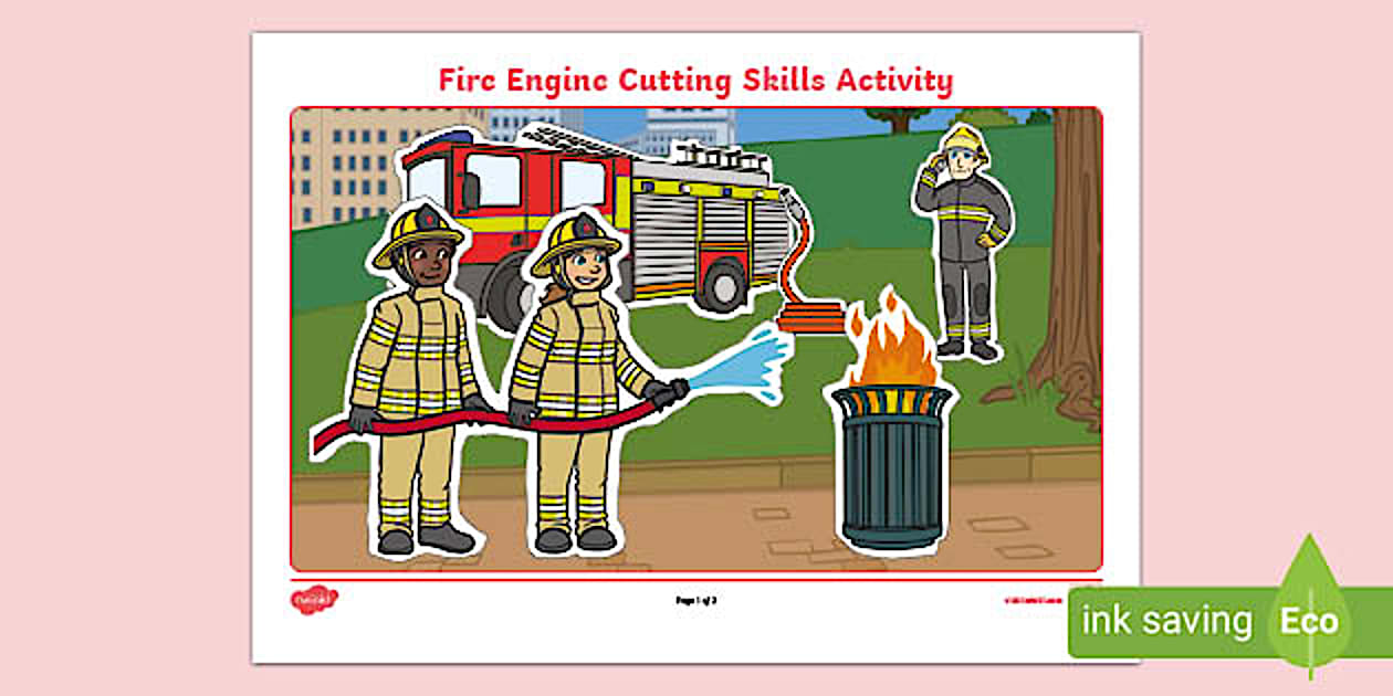 Fire Engine Cutting Skills Activity - EYFS - Twinkl