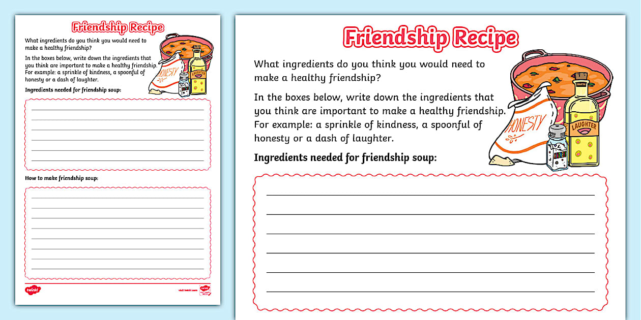 Healthy Friendships: Friendship Recipe Writing Activity