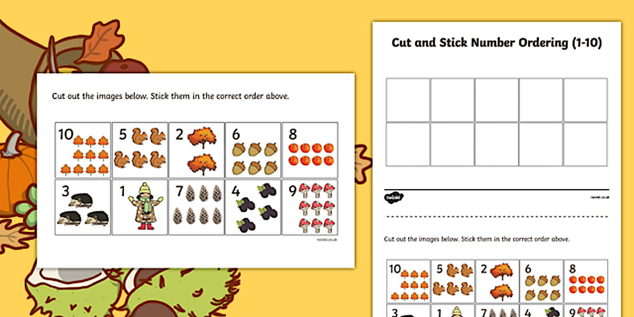 Editable Autumn-Themed Cut and Stick - Number Ordering Sheets 1-10