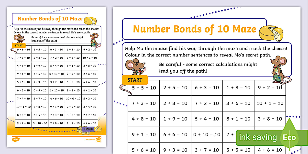 👉 Number Bonds to 10 Maze Activity Sheet - Twinkl - KS1