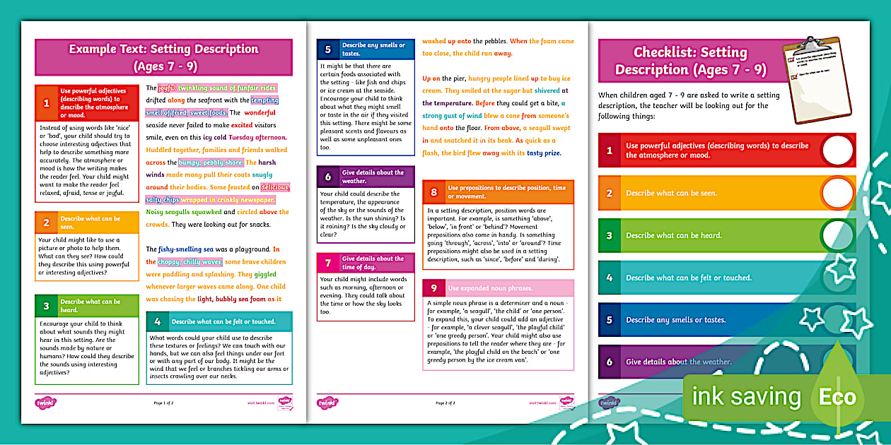 Example Text Pack for Parents: Setting Description (Ages 7 - 9)