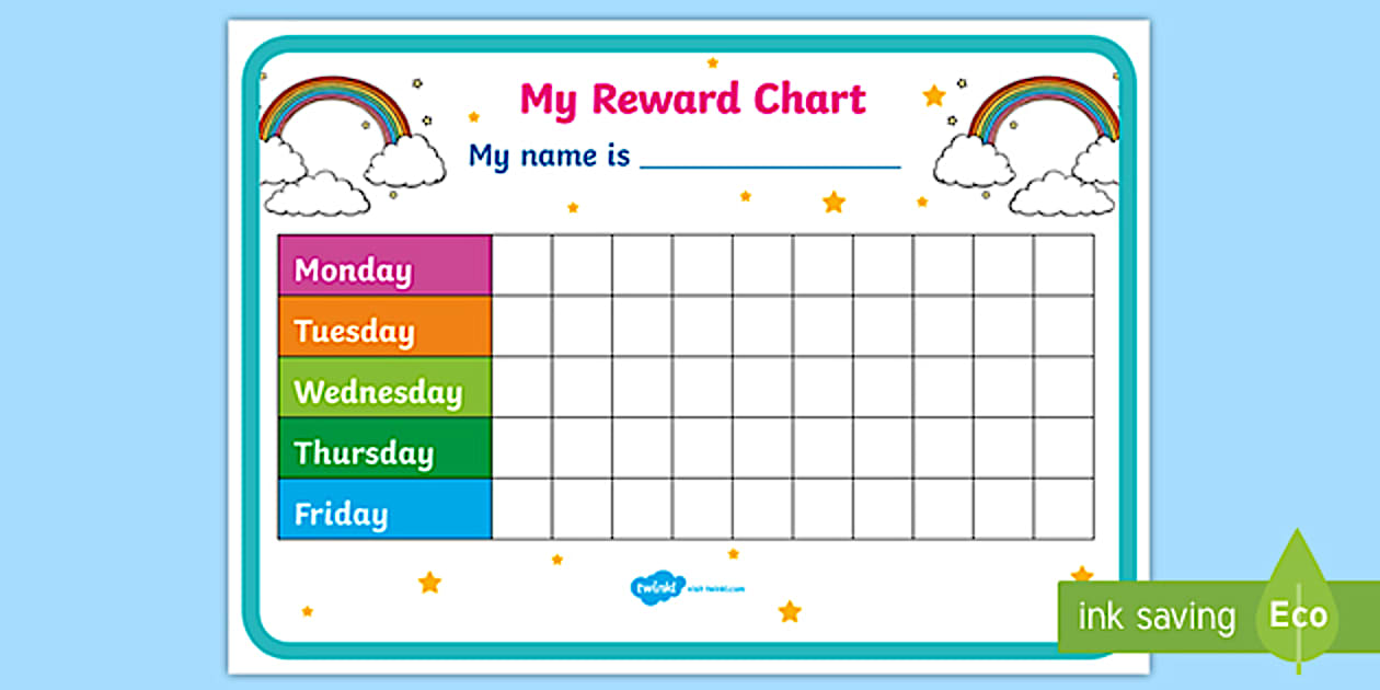 Editable My Reward Chart (Rainbows) (teacher made) - Twinkl