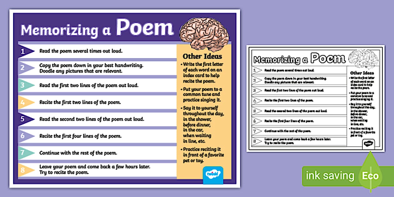 Memorizing a Poem Poster (Teacher-Made) - Twinkl