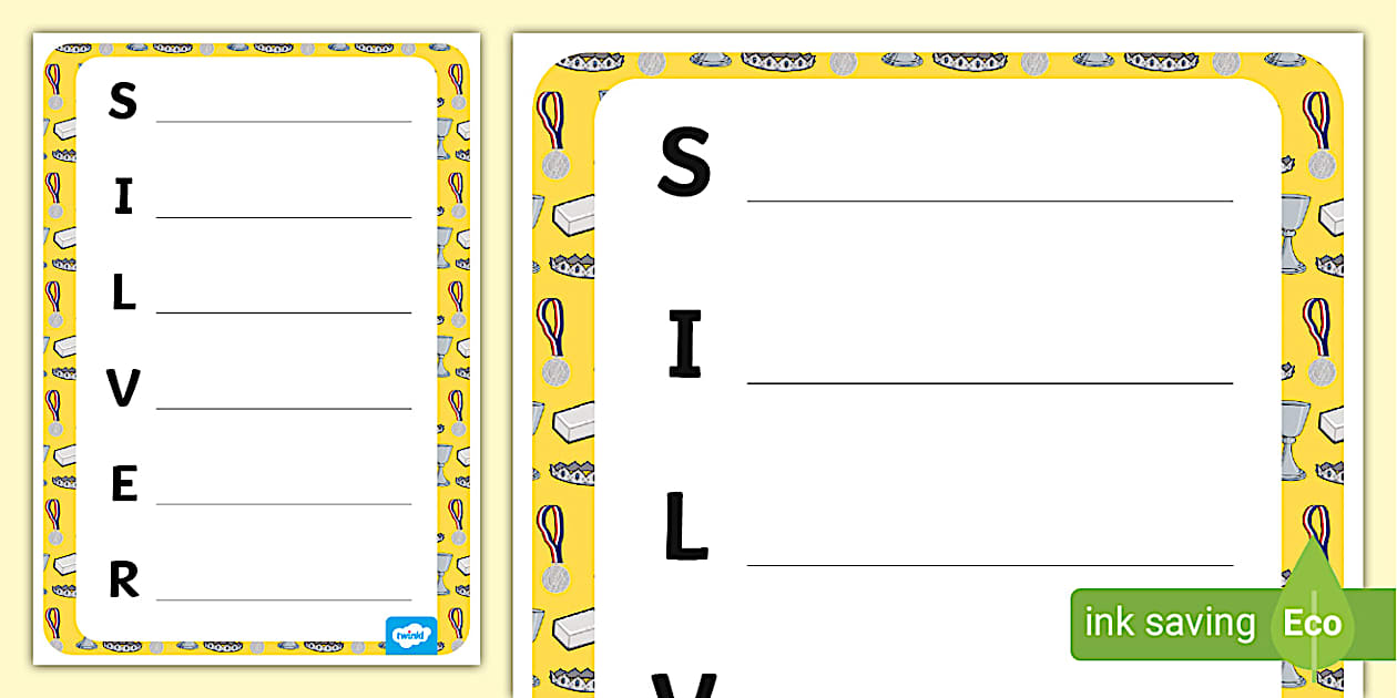 Silver Acrostic Poem Template - Twinkl