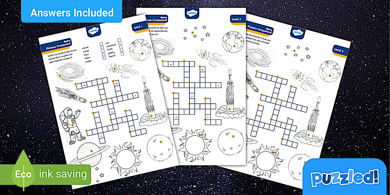 Fun Space Picture Puzzle Crossword - Puzzles for Kids
