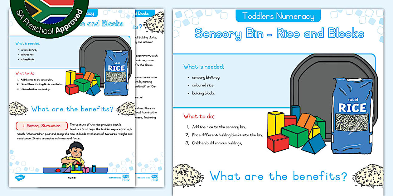 Toddlers: Numeracy-Sensory Bin-Rice and Blocks - Twinkl