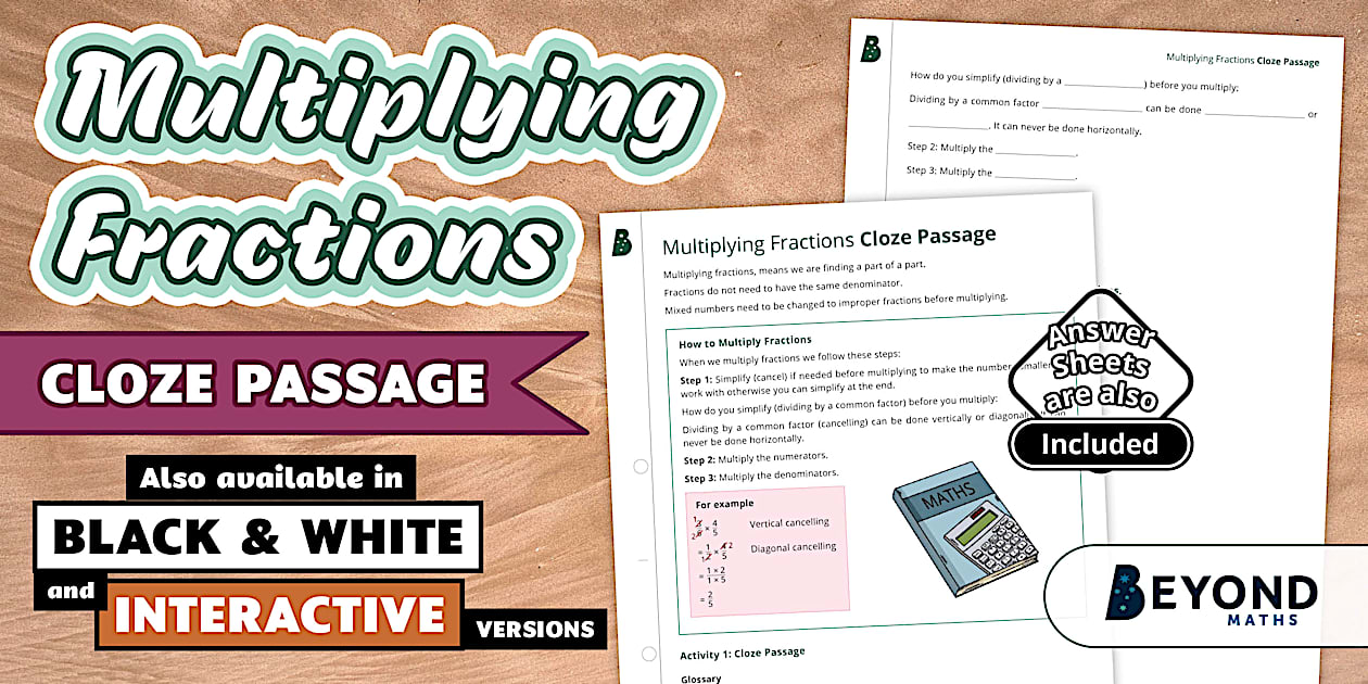 Multiply Fractions Cloze Passage Activity
