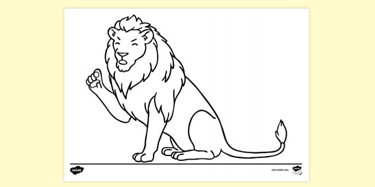 Lion Explaining Colouring Sheet | Colouring Sheets - Twinkl