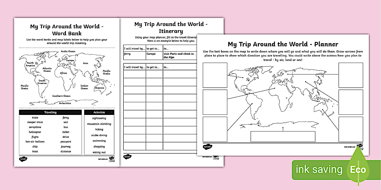 Around the World Trip Itinerary Activity Sheets - KS1