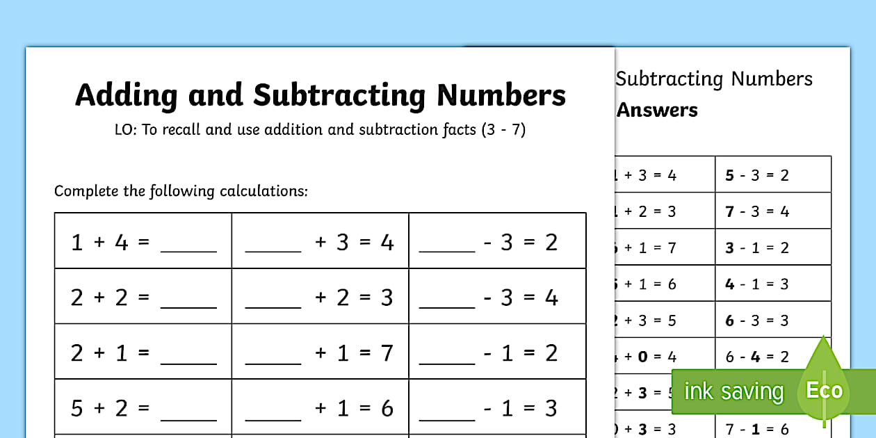 Number Facts Worksheet 3-7 - Twinkl