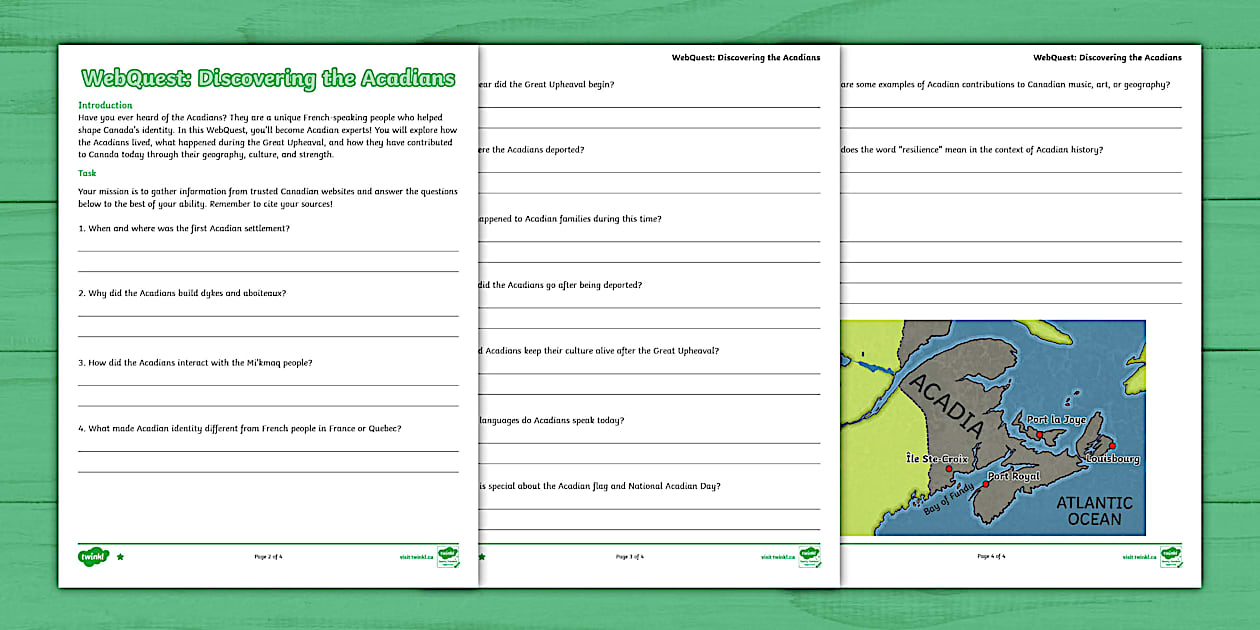 The Acadians WebQuest Activity 7/8 (Differentiated) - Twinkl