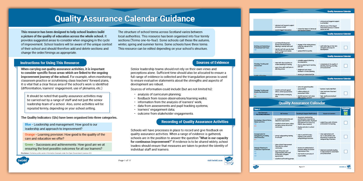 Quality Assurance Calendar (Teacher-Made) - Twinkl