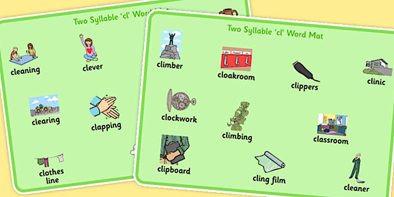 Two Syllable CL Word Mats (Teacher-Made) - Twinkl