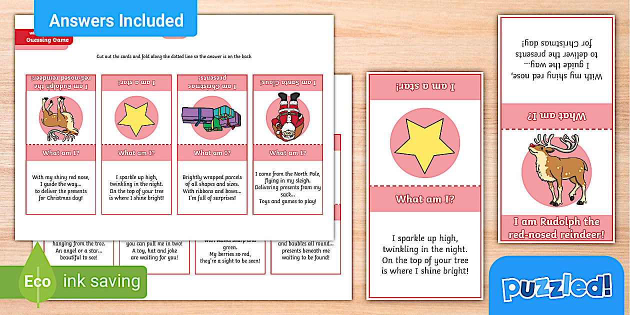 Christmas What am I? Guessing Game Puzzle Cards - AL - Kids