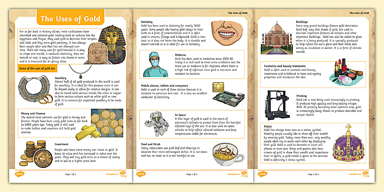 The Uses of Gold – Activity Sheet (teacher made) - Twinkl