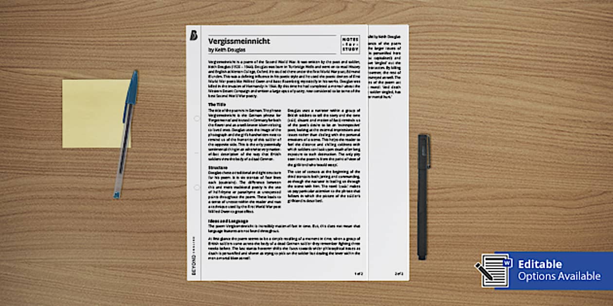 Vergissmeinnicht Poem Revision | GCSE OCR Conflict Poetry