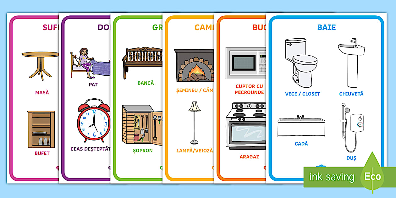 Obiecte din diferite încăperi ale casei Planșe - Twinkl