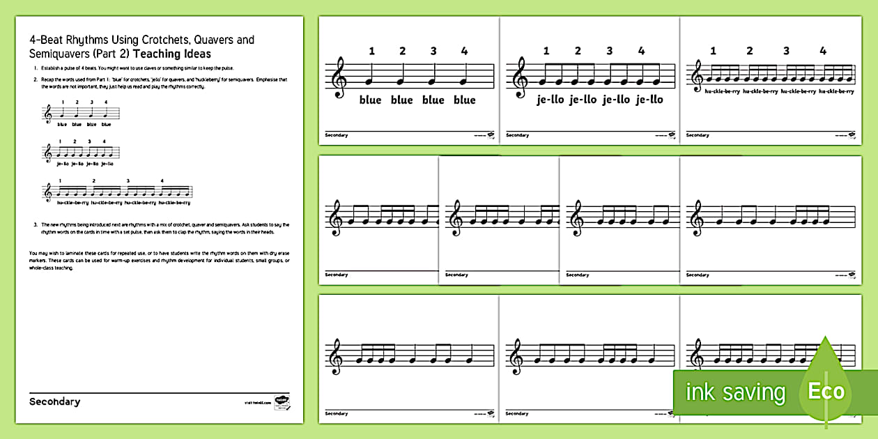 Teaching 4-Beat Rhythms Part 2 Cards - Twinkl