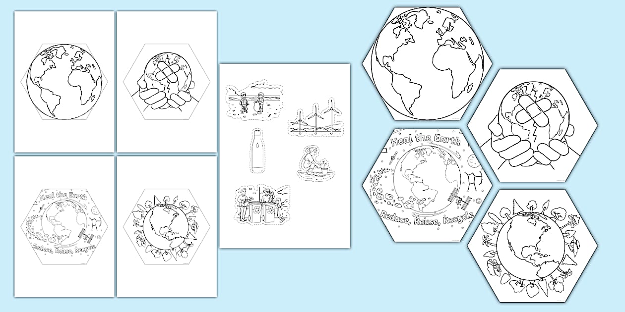 Earth Day Hexagon Colouring Display Activity