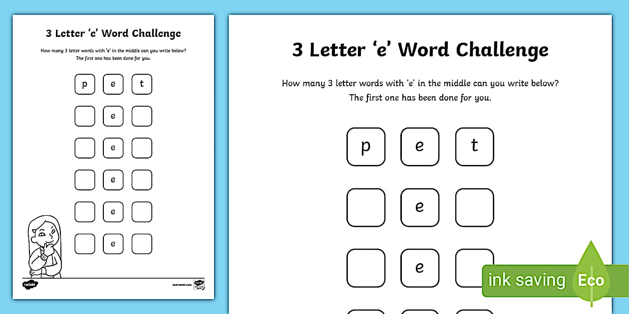 3 Letter 'e' Word Challenge (Teacher-Made) - Twinkl