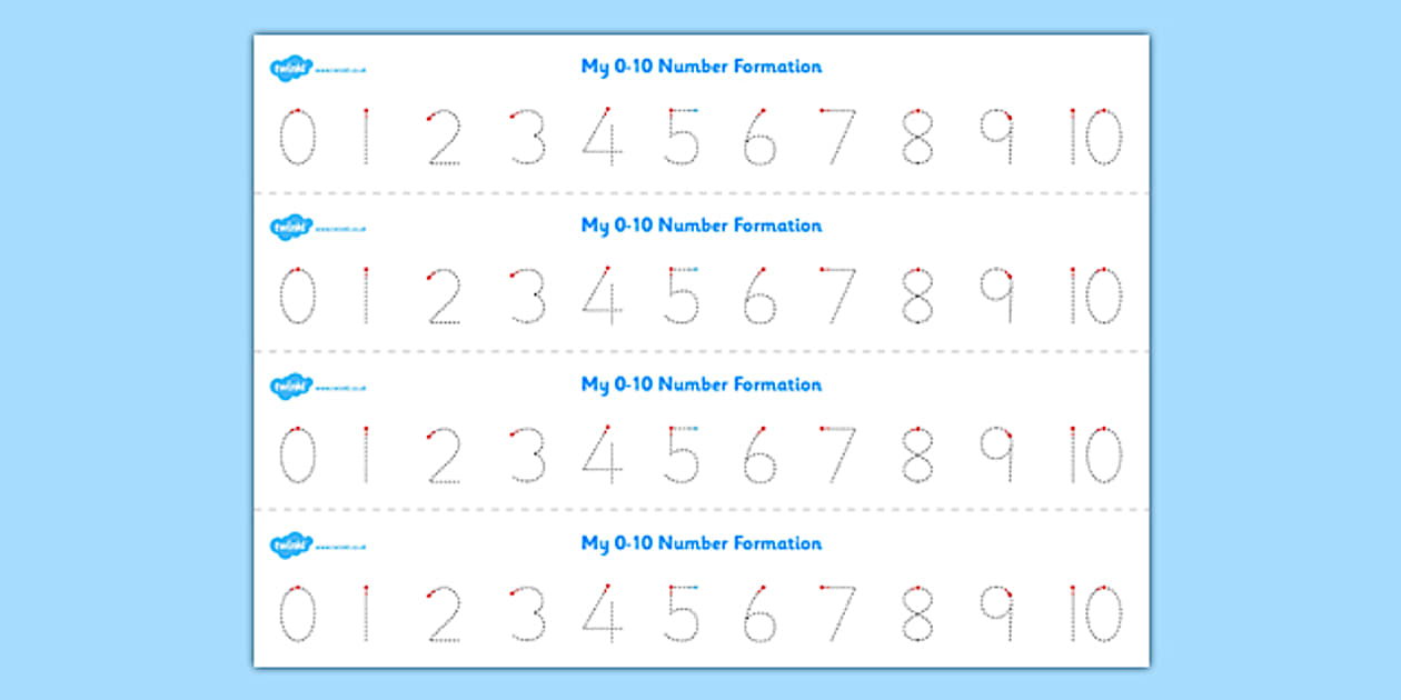 Number Formation Tracing Strips From 0 to 10 for KS1
