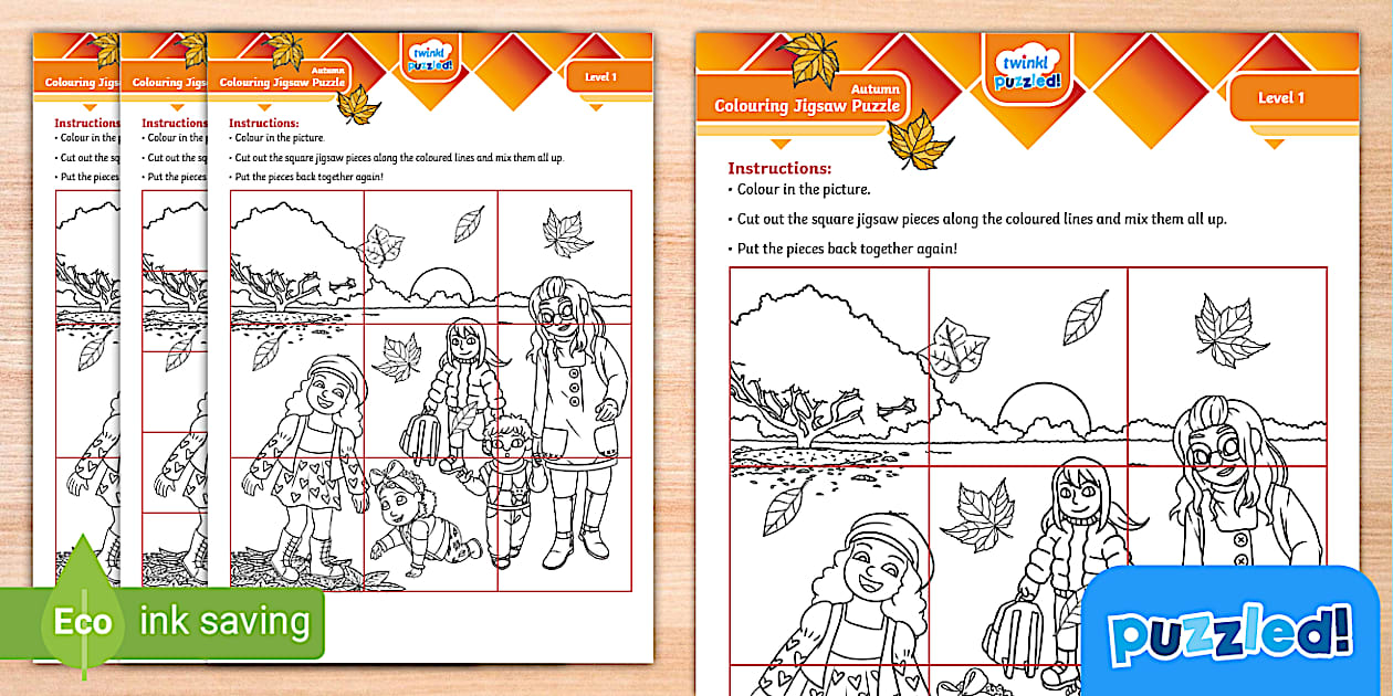 Autumn Jigsaw Puzzle Colouring Page - Twinkl Puzzled - kids