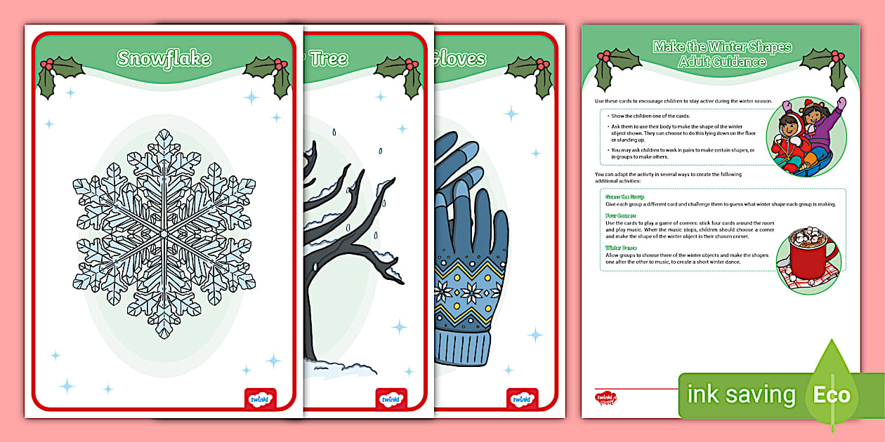 KS1 Winter Gymnastics Activity Cards - Winter Shapes Cards