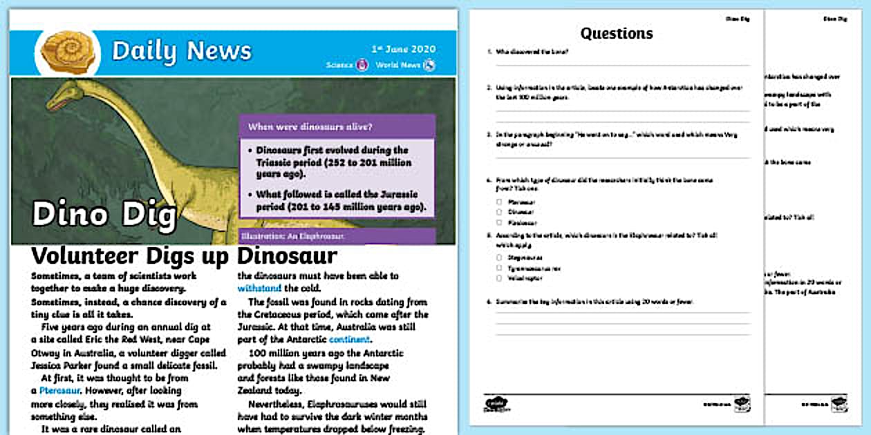 Volunteer Discovers Rare Dinosaur Daily News Story (ages 7-9)