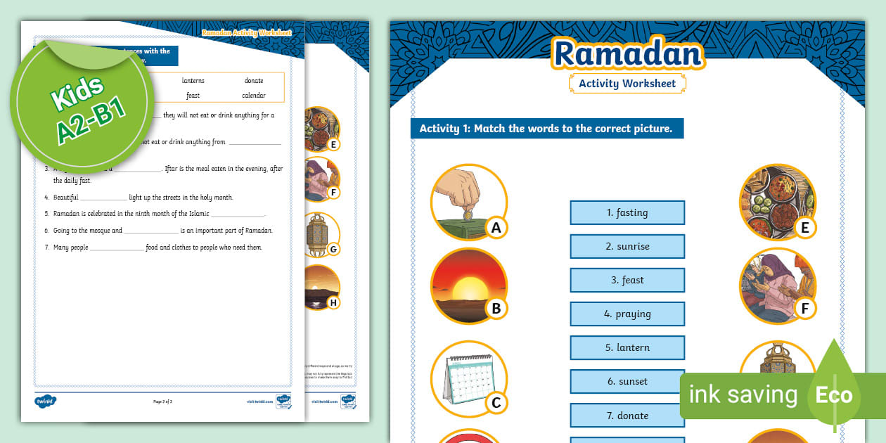 ESL Ramadan Activity Worksheet [Kids, A2 - B1] - Twinkl