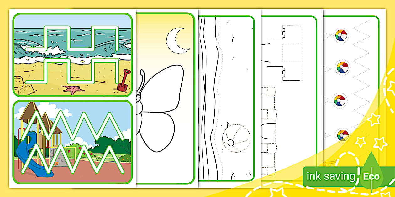 Summer-Themed Patterned Mark Making Tracing Pages - Twinkl