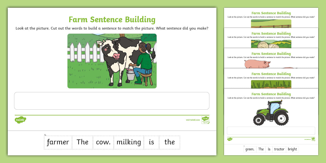 Farm Sentence Building Cut and Stick Activity | Twinkl