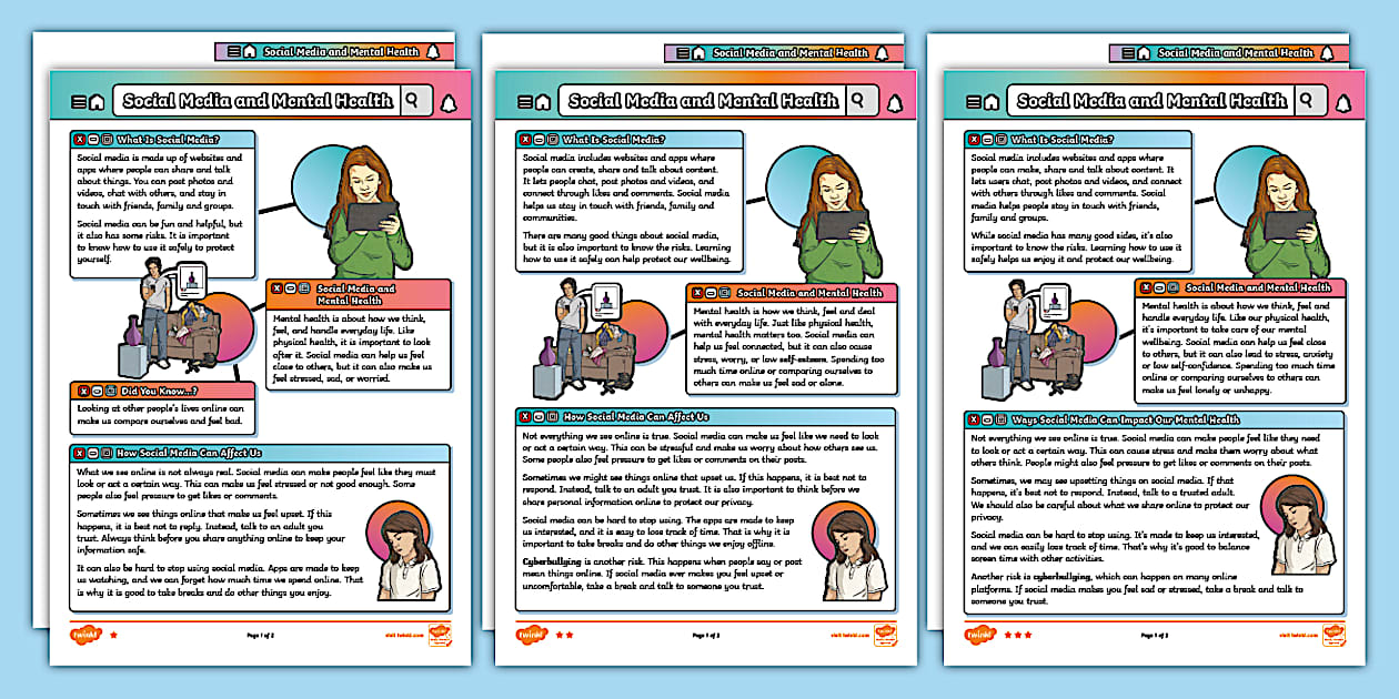 LKS2 Social Media and Mental Health Differentiated Reading Comprehension