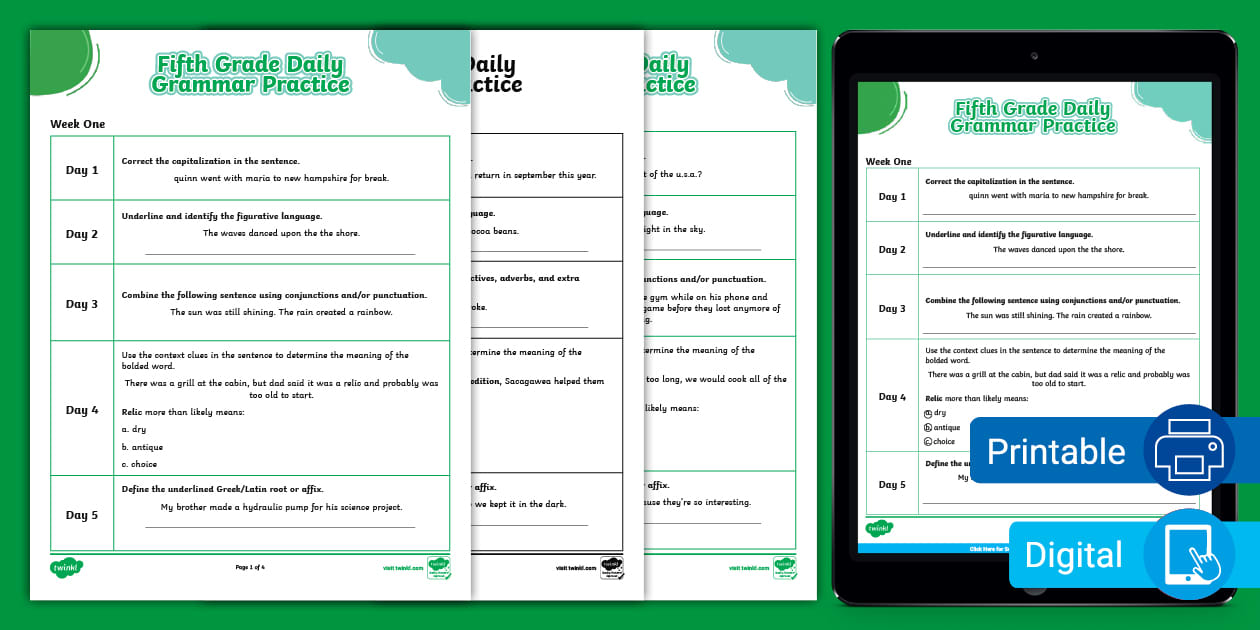 Fifth Grade Daily Grammar Practice for March (Teacher-Made)