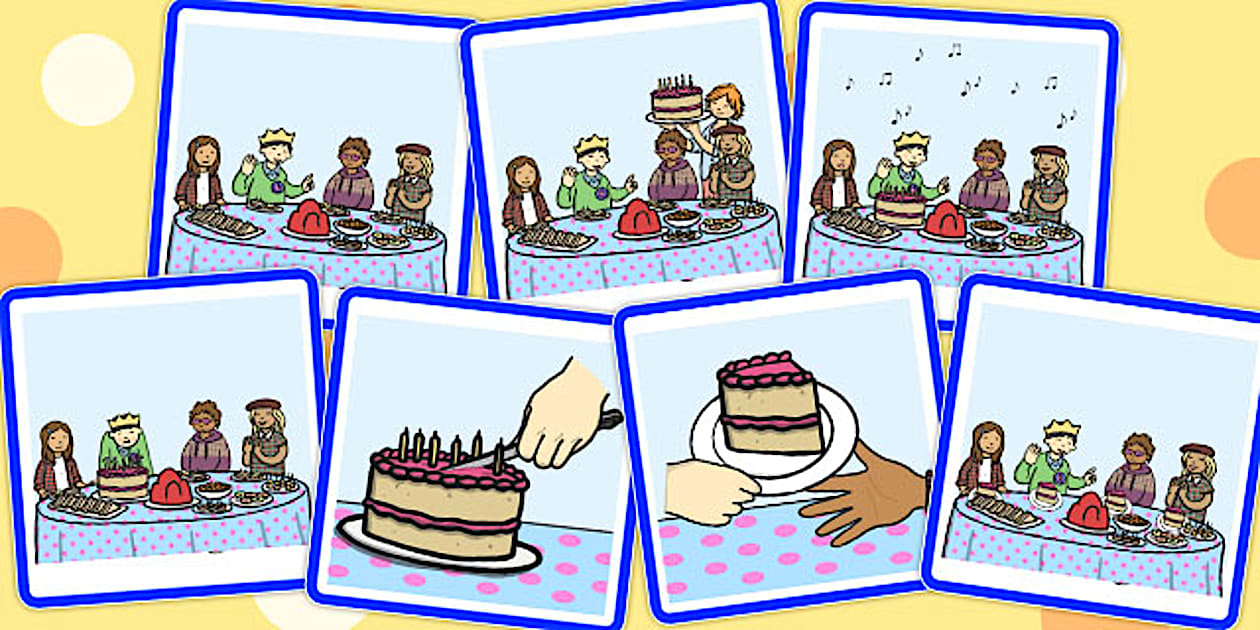 7 Step Sequencing Cards Birthday Party (teacher made)
