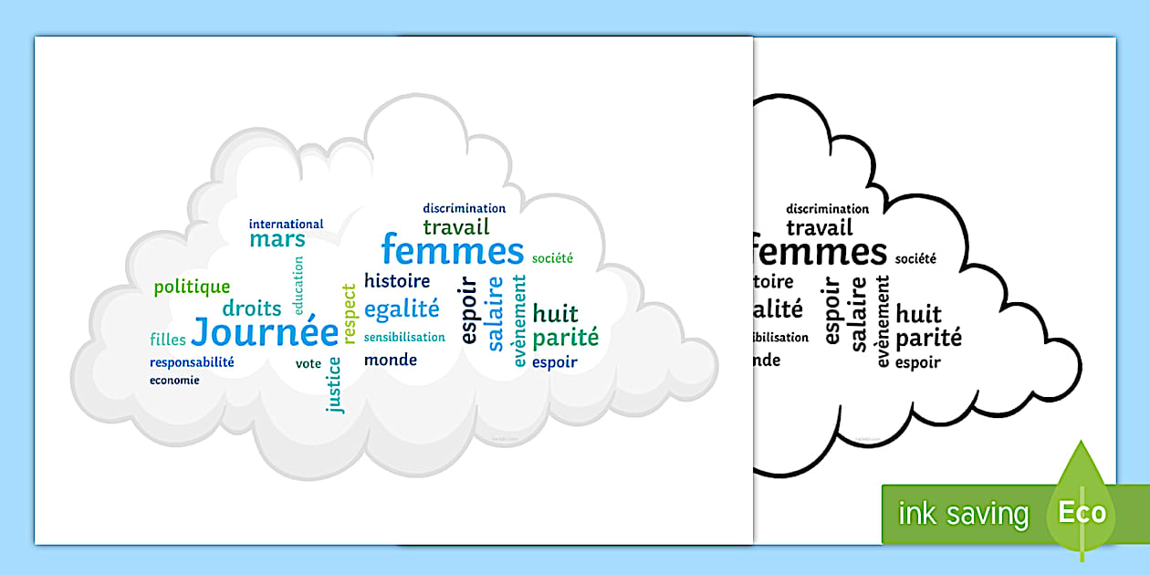 Black and White International Women's Day Word Cloud Display Poster French